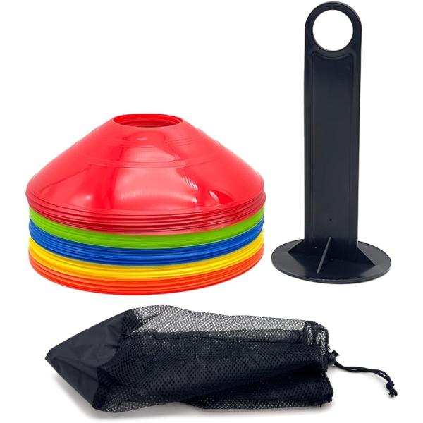 バリエーションコード : 2BR531JU95マーカーコーンは赤・青・黄色・オレンジ・黄緑の5色セットや、黄x橙・赤x青・赤x緑の組み合わせから選べるトレーニング用品で、直径19cmの扱いやすいサイズがスポーツ練習に最適です。鮮やかな発色で...