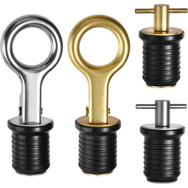 セット内容：クイックリリースハンドル2個とTハンドルドレンプラグ2個が含まれており、それぞれ直径1インチで、船舶の排水ニーズに対応します。海洋作業に最適です。材質：本体は高品質ゴム製で、ハンドル部分はそれぞれ真鍮とステンレス製です。錆びや腐...