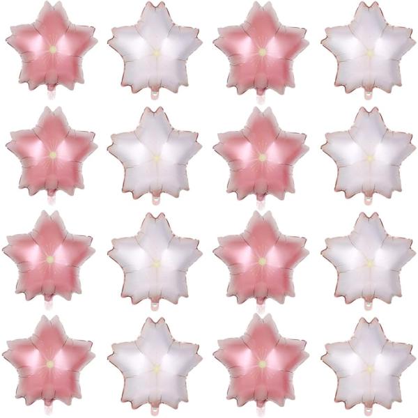 「桜デザインのアルミバルーンセット」 桜の花びらを立体的に表現したアルミバルーン16個セットです。膨らませると約44x48.5cmの大きさになり、空間を華やかに演出します。春のイベント装飾におすすめのデザインです。「両面カラーの華やかなデザ...