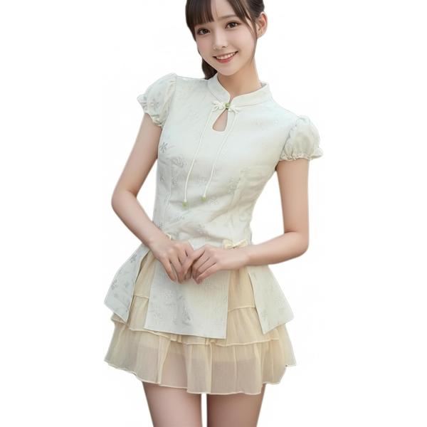 バリエーションコード : 2BRINF5PSLカワイイが止まらない。 キュートなミニ丈のモダンスタイルチャイナ服が上下セットで登場。普段使いもできそうなかわいいデザイン。イベントやハロウィンの仮装で大注目間違いなし。伝統的なチャイナドレスの...