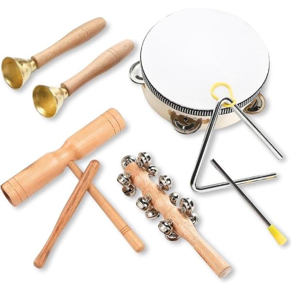 バリエーションコード : 2BRRSL6JQC「多彩な5種が奏でるリズム学習セット」 トライアングル、タンバリン、ジングルスティック、ツインベル、ウッドブロックの計5点を揃えたパーカッションセットです。叩く・振る・響かせるといったシンプルな...