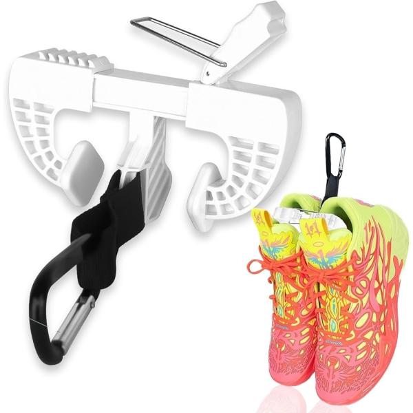 ＊幅広い靴に対応できるクリップ構造 スニーカー、バスケットシューズ、ブーツ、作業靴など幅広いタイプの靴に対応する固定クリップ。アウトドアやスポーツ後の靴を簡単に挟んで持ち運べます。＊バッグやリュックに簡単取り付けできる設計 クリップをバック...