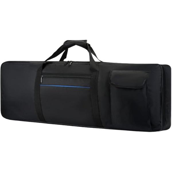 「デザイン性」ブラック地にブルーラインが映える、持つだけで気分が上がるスタイリッシュデザイン。「出し入れ簡単」大きく開くファスナー設計で、キーボードの出し入れもスムーズに行えます。「防水・保護性能」防水ナイロンと厚底クッションで、大切な楽器...