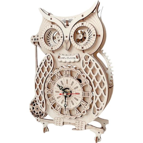 「縁起の良いフクロウのクラフトデザイン時計」大きな目と羽の模様まで丁寧に表現されたフクロウ型の木製パズルです。電池で動く時計と、振り子を備えた実用性とデザイン性を兼ねたモデルです。「立体パズルDIY」繊細で滑らかなカットが特徴の木製パーツを...