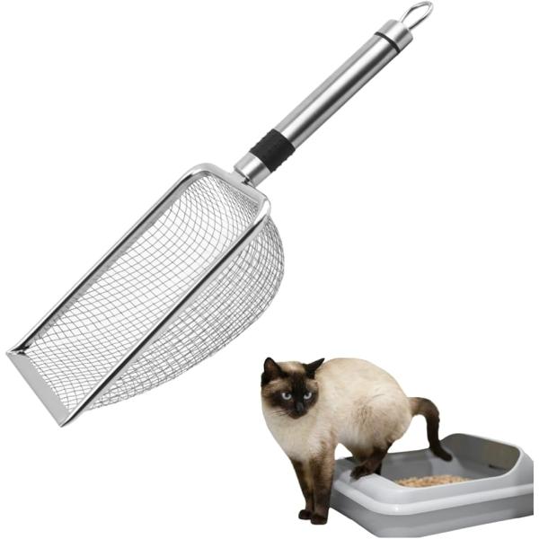 「耐久性抜群のステンレス製」錆びにくく丈夫なステンレス素材を採用し、長期間使用しても変形しにくく、衛生的に保てます。毎日の掃除に適した高耐久仕様です。「効率的な清掃設計」深型のスコップ形状で一度に大量の猫砂をすくいやすく、掃除の時間を短縮で...