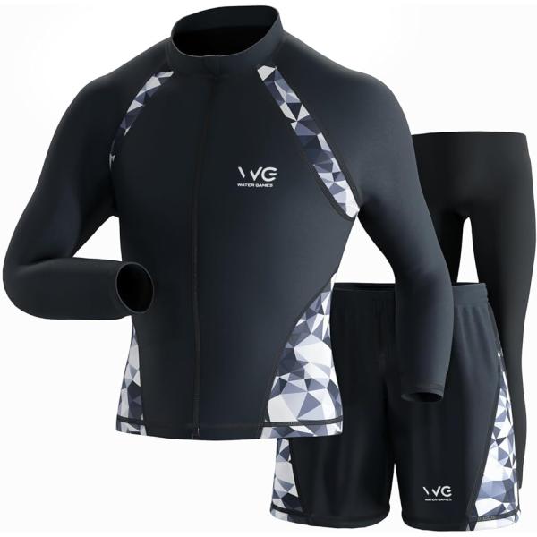 バリエーションコード : 2BU4FXCGWT「セット内容＆着用サイズ」長袖ラッシュガード、ハーフパンツ、レギンスの3点セット。これ一つで海やプールにすぐに出かけられます。レギンスは足首までカバーし、虫刺されやクラゲ対策、擦り傷防止に役立ち...