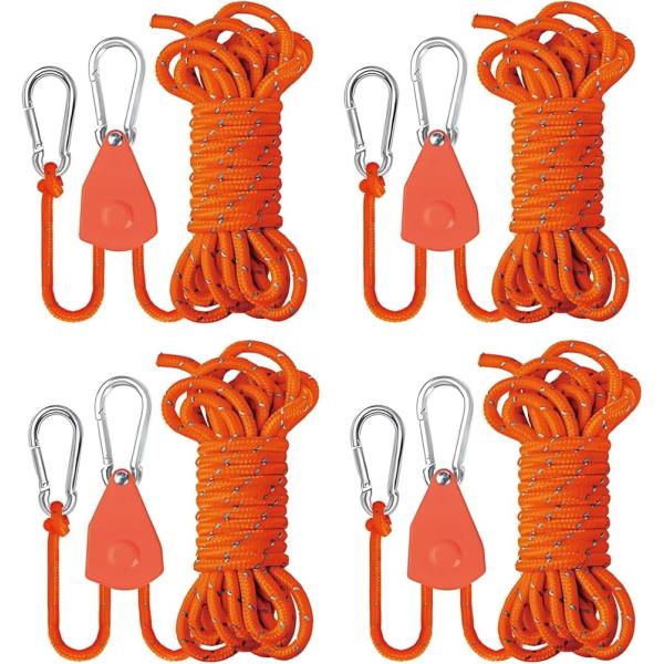 バリエーションコード : 2BUDFWO3CK「頑丈＆安心の耐荷重設計（260kg）」耐荷重最大260kgの高強度仕様で、タープやテントの設営はもちろん、ハンモックや荷物の固定にも安心して使用できます。1本6mx4本のセットで、汎用性が高く...