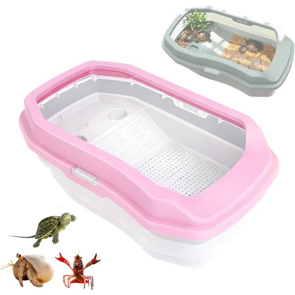 「はじめての数ヶ月をラクにする」 三層分離で“上げる＞捨てる＞戻す”だけ。砂利や食べ残しが下段に落ちやすく、こまめな水替えが続けやすい。「脱走対策で安心」 高さのあるフェンスと爪が掛かりにくい内側形状でよじ登りを抑制。＊活発な個体は登り動作...