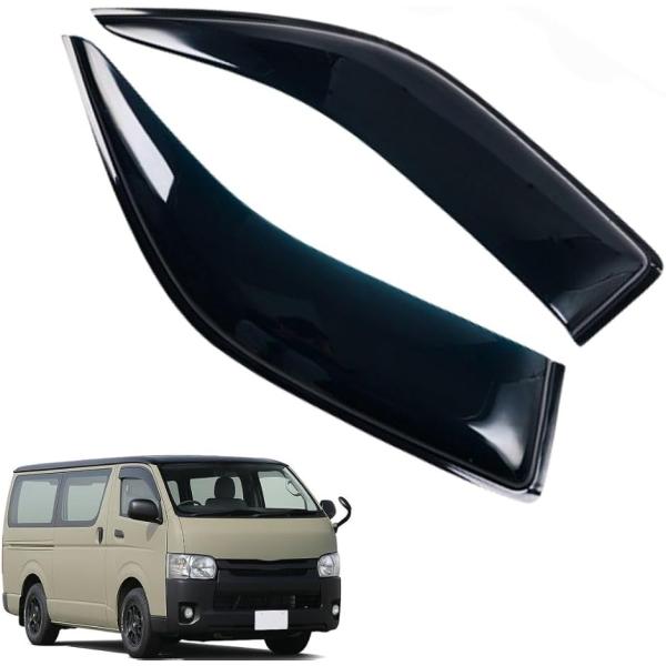 「専用設計」200系ハイエース・レジアスエース（1型〜7型）の標準・ワイドボディ・ハイルーフ車に対応したドアバイザー。純正同等のフィッティングで違和感なく装着可能です。「高品質素材」耐候性・耐衝撃性に優れたPMMAスモーク樹脂を採用。射出成...