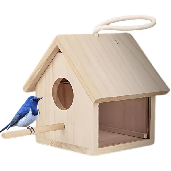 「天然素材で安心・安全」天然木材を使用、野鳥が安心して巣作りができる環境を提供します。自然の風合いを活かしたデザインで周囲の環境に溶け込み、野鳥が訪れやすい場所を作り出します。ロープ使用の吊り下げ設置、ネジ使用の固定設置等ができます。庭木や...