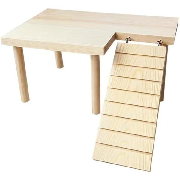 「L字構造」ケージの角スペースを有効活用。直角を利用した上下運動で遊びの変化をプラス。これにより、小動物の立体的遊び場を追加でき、また各段に滑り止め加工が施されており、小動物の小さい足でも落ちない、滑らないで安全です。「精神的刺激」小動物の...