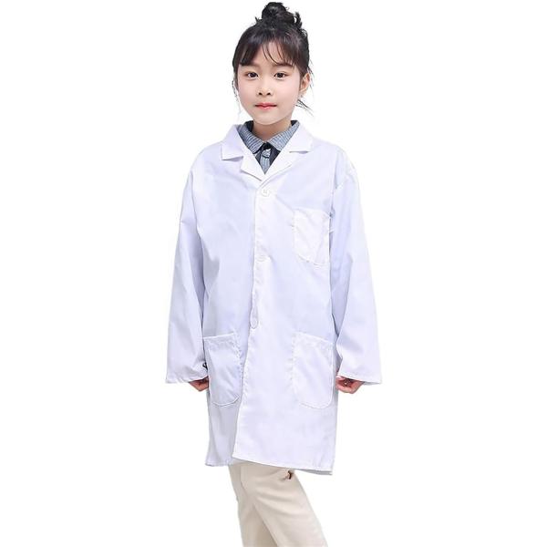 バリエーションコード : 2BUWP89UQI「学校やイベントに活躍」理科実験、学芸会、職業体験、ハロウィン、発表会など幅広いシーンで使える長袖白衣。「清潔感のあるデザイン」テーラードカラー＋前開きボタン式。胸ポケット1、腰ポケット2で小物...