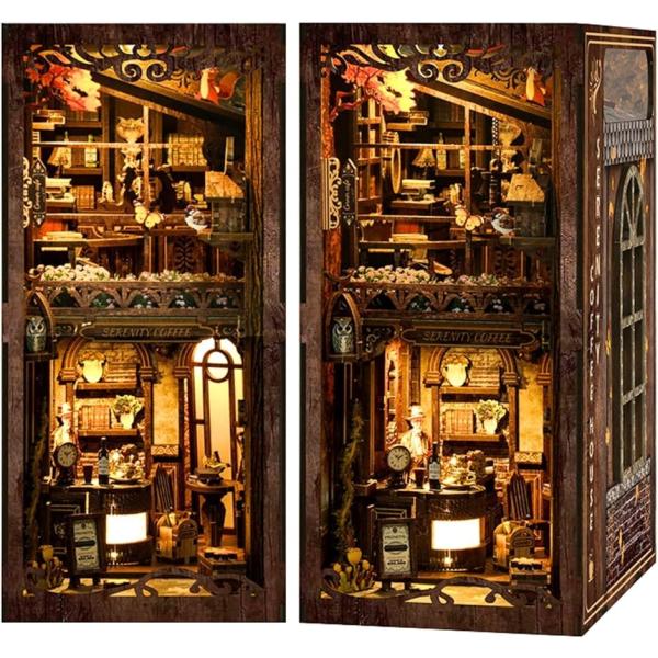 バリエーションコード : 2BUWTWYODK「異世界を本棚へ」本棚の隙間にぴったり収まるブックヌックは、精密に作られたミニチュアとLEDライトで異世界の情景を再現できます。昼間は本棚のアクセントとして、夜は柔らかな光で幻想的なアート空間に...