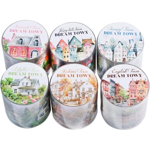 バリエーションコード : 2BUOVJIN2N絵本のようなタッチで描かれた、ヨーロッパ風の建物や街並みをモチーフにしたマスキングテープ6種類セット。異なる季節や街をテーマに、春の花咲く家並み、秋の紅葉に染まる街道など、癒されるラインナップ。...