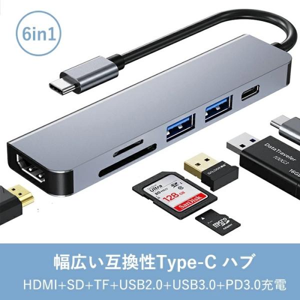 【製品基本仕様】■USB Type C ハブ 6in1　アルミ合金製、薄型かつ軽量で、持ち運びやすく、スタイリッシュ ドッキングステーション■多機能集結した究極のアクセサリー、ノートPCで効率的に作業するには最適なグーズとなっています。■U...