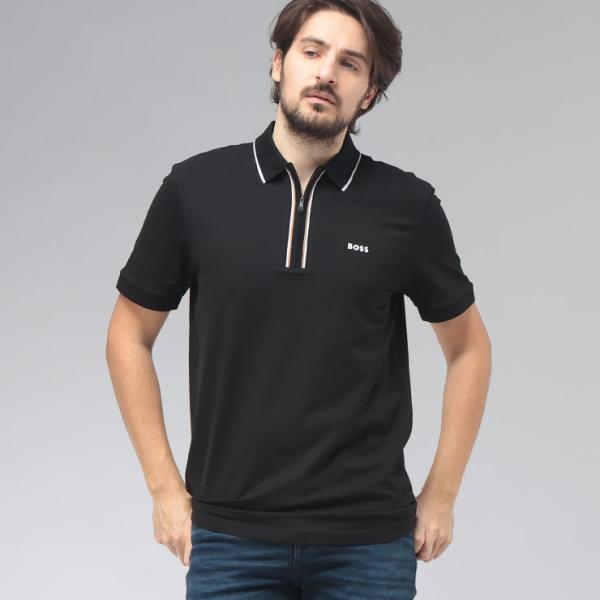 スポーティーなエレガンスを体現するHUGO BOSS（ヒューゴボス）のハーフジップ半袖ポロシャツ。首元に配されたハーフジップ仕様がモダンで都会的な印象を与え、着脱のしやすさと体温調節の利便性を兼ね備えています。襟元や袖口にあしらわれた繊細な...