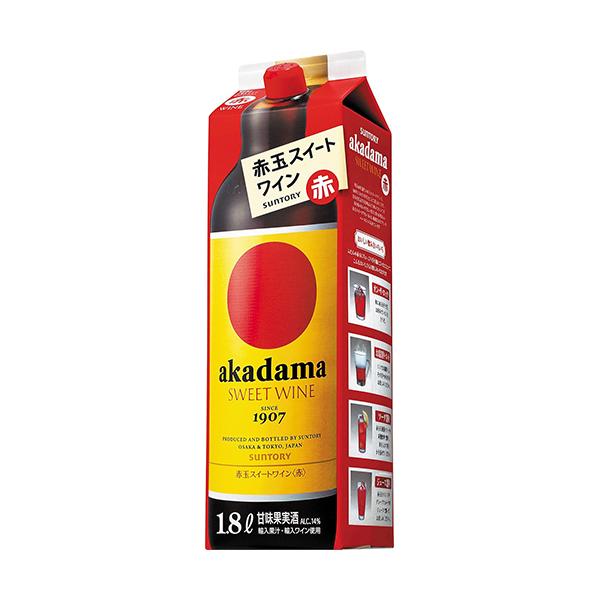 商品詳細品名サントリー　赤玉スイートワイン 赤 1.8L紙パック商品説明お母さんのお母さんの、そのまたお母さんの時代から愛されてきた、日本を代表する甘味ワインです。ストレートやロック等でどうぞ。容量1800mlアルコール度数14%リニューア...