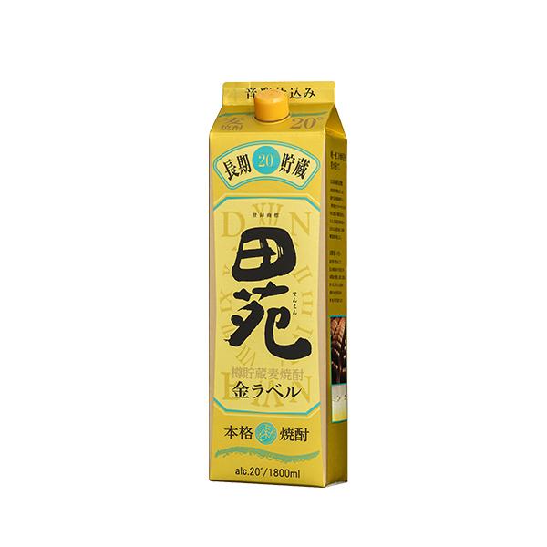 商品詳細品名田苑酒造　田苑 金ラベル　20度　パック 1800ml商品説明樽で熟成することによって生まれる豊かな味わい、まろやかな口あたり。3年以上貯蔵した原酒が50％を超えて含まれる「長期貯蔵酒」の中でも、「田苑 金ラベル」は全量に樽貯蔵...