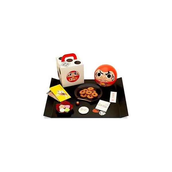 【商品内容】干支飴、銭洗いの泉、おしるこ(ポチ袋に入っています)、干菓子、麩焼き煎餅、御賽銭、目玉シール、干支クリップ(紙製)縁起の良いお品、色々と詰合せいたしました。