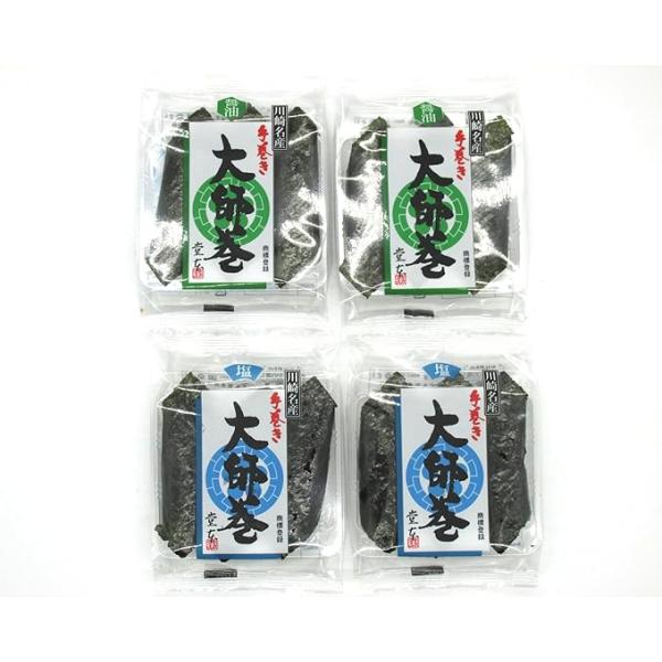 1袋3本入り：醤油味2袋・塩味2袋のセット賞味期限：製造日より約3ヶ月原材料 うるち米(国産)、海苔(国産)、醤油(原材料の一部に大豆、小麦使用)、食用精製加工油脂、砂糖、水飴、調味料(アミノ酸等)大師巻は880余年前開創という悠久の歴史を...