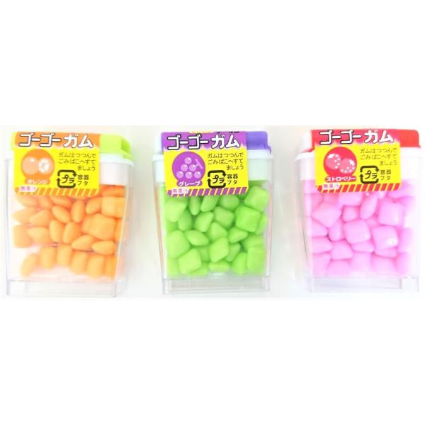 〈ゴーゴーガム　8ｇ入×30個　（株）チーリン製菓〉１個あたり税別32円！！１個の容器の大きさ：縦5.5ｃｍ　横4ｃｍ　厚さ1.5ｃｍ※画像は3個分です。容器の蓋の色は赤、黄緑、紫の3色で各色10個ずつのアソートです。【送料の目安】　当商品...