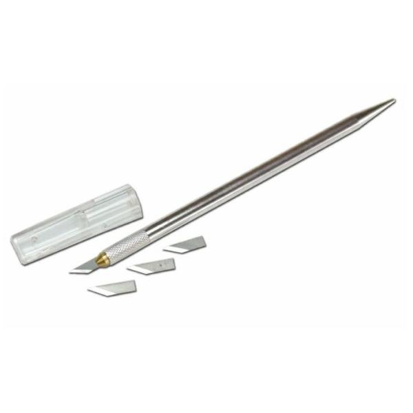 ●アルミ製の細い柄で細かい作業がしやすい。●消しゴムはんこ、切り絵、スクラップブッキングなどに。●仕様・内容 　・刃先：刃物鋼　・全長：140mm　・刃幅：4mm　・柄：アルミ製　・先端角度：30度　・付属品：替刃3枚、刃先キャップ※こちら...