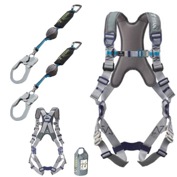 ●腿ベルト、V字タイプ　・フルハーネスは、墜落阻止時の負荷を主に骨盤で受けます。　・骨盤を包み込む構造で、しっかりと衝撃を受け止めます　・腿(もも)に絡まず動きやすいハーネス PACN-10A-BL型●サイズ：S、M、L　※画像のサイズ表●...