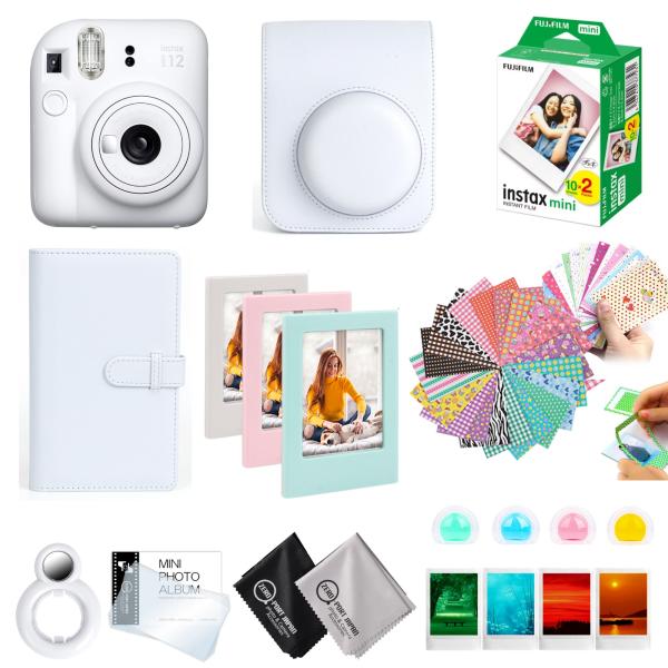 贈って安心！使って満足！INSTAX MINI12の10点セットです。(1)富士フイルム チェキ instax mini 12 本体（２）INSTAXMINIチェキフィルム20枚　（３）MINI12専用カメラケース（互換品）（４）チェキMI...
