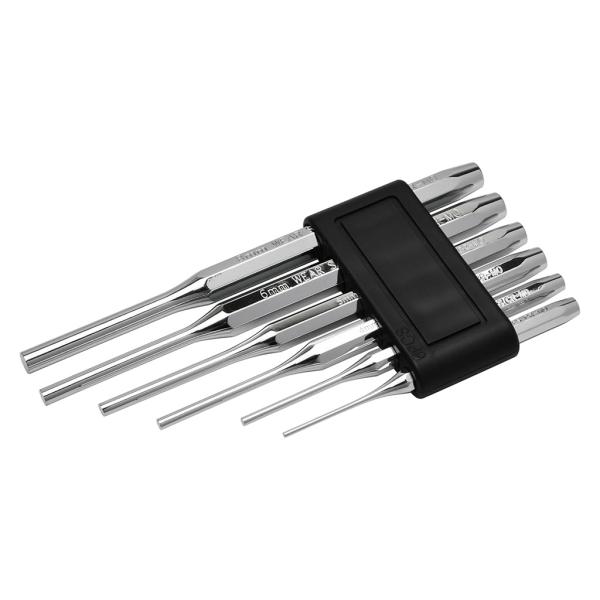 【商品概要】[保証] 初期不良保証[サイズ] φ2mm、φ3mm、φ4mm、φ5mm、φ6mm、φ8mm[材質] クロームモリブデン鋼[仕上げ] クロームメッキ【商品説明】ピンポンチセットはロールピンや平行ピンなどの抜き取りや挿入に使用する...