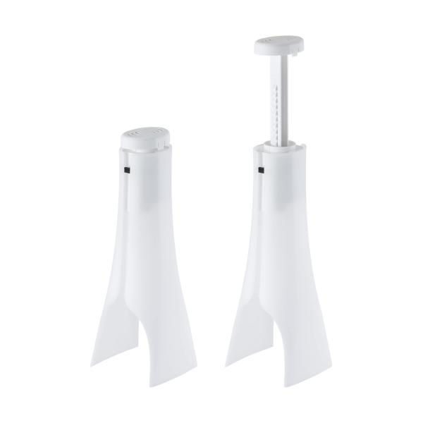 【商品概要】本体サイズ:約幅120x奥行き108x高さ355-495mm (1ヶあたり)本体重量:約680g (1ヶあたり)素材・材質:本体:ポリプロピレン、スイッチ:ポリアセタール生産国:日本伸縮機能付きショートブーツからロングブーツまで...