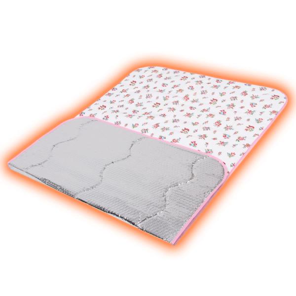 【商品概要】【商品仕様】:サイズ/約72×120cm、カラー/ホワイト、柄/小花柄、内容/1枚、適応サイズ/シングルサイズ、材質/ポリエステル・ポリエチレン・アルミ蒸着【三層構造で衝撃吸収】:気泡緩衝材をアルミ蒸着シートで挟んだ三層構造がク...