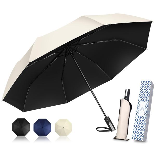 【商品概要】【UVカット＆超撥水 晴雨兼用傘】この日傘 uvカット 100 遮光 折り畳みの内側には遮光遮熱コーティングを施され、遮光率100％、UVカット率99.9％に加えて、黒い裏生地が眩しさを軽減し、地面から反射する太陽熱を遮り、強い...