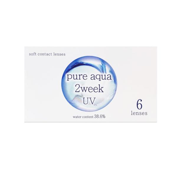 快適なコンタクトレンズライフを追及・製品名：Pureaqua2weekUV・販売名：ツーウィークリフレアUV・レンズタイプ：視力補正用レンズ・入数：1箱6枚入り・使用日数：2週間・含水率：38.6％・BC（ベースカーブ）：8.70mm・DI...