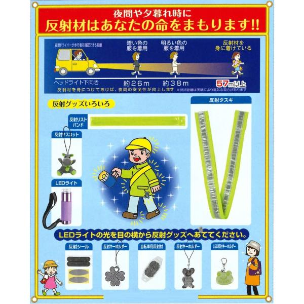 反射材を見て！触って学ぼう！夜間や夕暮れ時に、反射して交通事故を防ぎます。幼稚園、学校、公共施設、公民館、お店等に展示して下さい。注意：受注生産の為、ご発送までに1週間ほどお時間がかかる場合がございます。■サイズ/1000×800mm　■素...