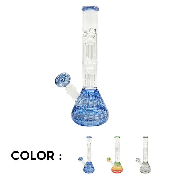 オリエンタルなパターンが目をひく、高さ32cmのトールサイズ。定番のビーカー型ガラスボング。サイズ：高さ 約320mm / 最大直径 約105mm / 吸い口直径 約45mmジョイント：ステム部 メス19mm / 火皿部 メス14mm
