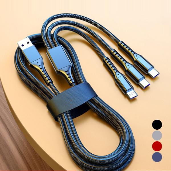 充電ケーブル 3in1充電ケーブル 急速充電 2.4A 1.2ｍ iPhone Type-C Micro USB ナイロン 断線防止 高耐久 iPhone13 モバイルバッテリー 充電器 3台同時充電◇幅広い互換性◇ほぼ全てのiOS/And...