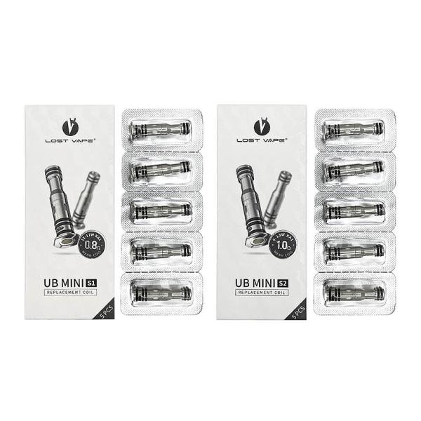 製品仕様・UB Mini S1コイル：1箱5個入り- 抵抗値：0.8ohm- 推奨出力：12W-17W- 水蒸気量：やや多め・UB Mini S2コイル：1箱5個入り- 抵抗値：1.0ohm- 推奨出力：9W-13W- 水蒸気量：やや抑えめ