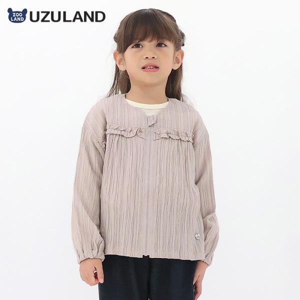 ガールズ ジャケット ブルゾン ポケット付き 長袖 フリル チャーム付き 女の子 キッズ ベビー 【UZULAND ウズランド】 アウター 羽織り 裏地無し 一重 ライトアウター フロントジップ シャツ ブラウス ピンク アイボリー 無地 ...