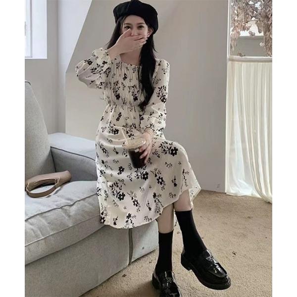 『セール実施中』ZOZO問い合わせ番号:101023309ショップ:VIBGYOR，ヴィブジョーブランド:i-dare，アイディア商品名:【i-dare】花柄 シャーリング 長袖 ワンピースカテゴリ:ワンピース/ドレス>ワンピースブラ...