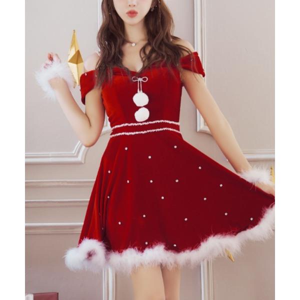 ※このアイテムは返品・交換対象外商品です。ZOZO問い合わせ番号:101047287ショップ:sugar nine，シュガーナインブランド:sugar nine，シュガーナイン商品名:オフショルビジューリボンフレアサンタ【サンタコス 5点セ...