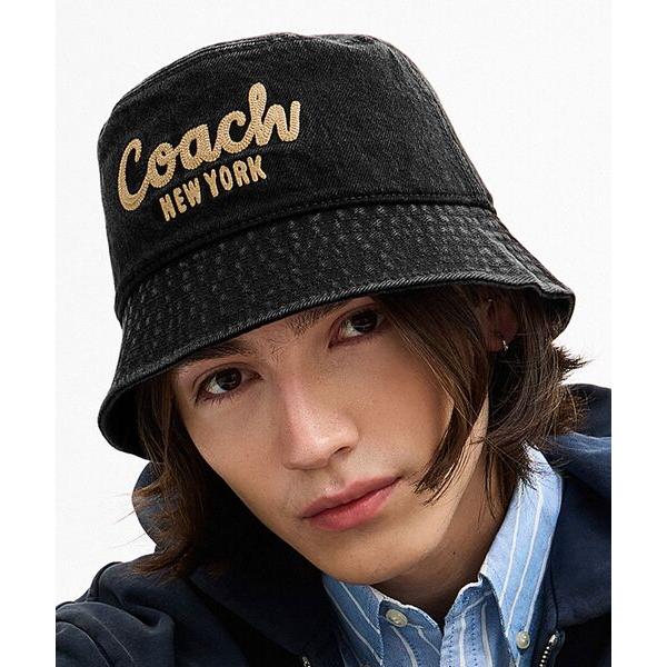 ZOZO問い合わせ番号:101090279ショップ:COACH，コーチブランド:COACH，コーチ商品名:コーチ スクリプト エンブロイダード デニム バケット ハットカテゴリ:帽子>ハットブランド品番:CCQ60 BLK素材:コット...