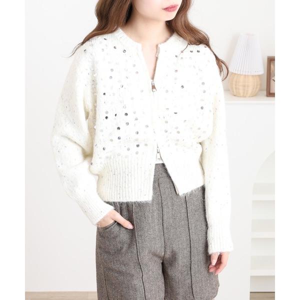 『タイムセール実施中』ZOZO問い合わせ番号:101186847ショップ:FUNALIVE，ファンアライブブランド:FUNALIVE，ファンアライブ商品名:je crois soi スパンコール　ジップアップニットカテゴリ:トップス>...