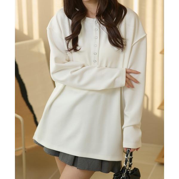 『タイムセール実施中』ZOZO問い合わせ番号:101187186ショップ:Lace Ladies，レースレディースブランド:DAYRA，デイラ商品名:ヘンリーネック スナップボタン オーバーサイズ 長袖 トップスカテゴリ:トップス>T...