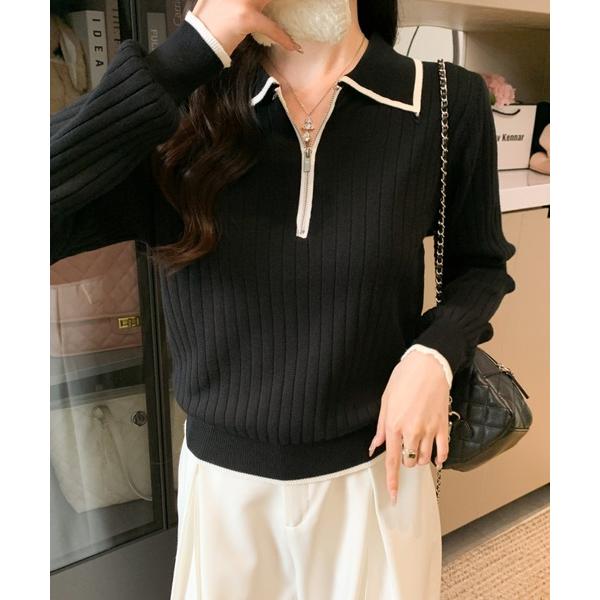 『タイムセール実施中』ZOZO問い合わせ番号:101187215ショップ:ABITOKYO，アビトーキョーブランド:Diosfront，ディオスフロント，ABITOKYO，アビトーキョー商品名:ハーフジップポロ襟リブニットトップスカテゴリ:...