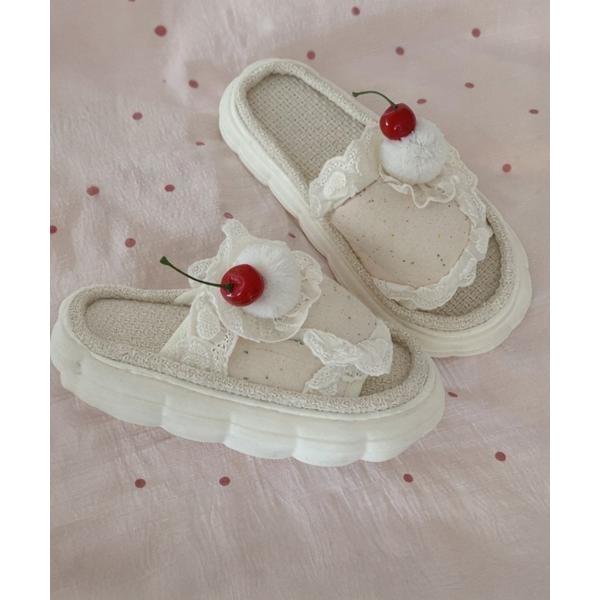 『セール実施中』ZOZO問い合わせ番号:101190153ショップ:Teem Store，チームストアブランド:pyornim，ピョルニム商品名:【26年春夏新作】チェリー ケーキモチーフスリッパカテゴリ:インテリア>ルームシューズ/...