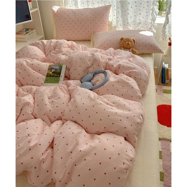『セール実施中』ZOZO問い合わせ番号:101190164ショップ:Teem Store，チームストアブランド:pyornim，ピョルニム商品名:【26年春夏新作】ドット柄バイカラーベッドカバー 4点セットカテゴリ:インテリア>寝具ブ...