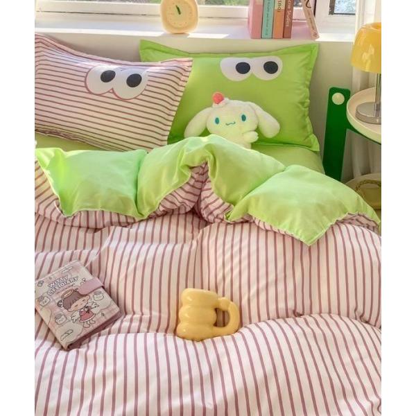『セール実施中』ZOZO問い合わせ番号:101190165ショップ:Teem Store，チームストアブランド:pyornim，ピョルニム商品名:【26年春夏新作】ストライプ 目玉モチーフベッドカバー4点セットカテゴリ:インテリア>寝...