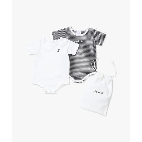 ※このアイテムは返品・交換対象外商品です。ZOZO問い合わせ番号:101200881ショップ:agnes b.，アニエスベーブランド:agnes b.，アニエスベー商品名:ベビー ロゴ ボーダー コットン 半袖 ボディスーツ 2枚組カテゴリ...