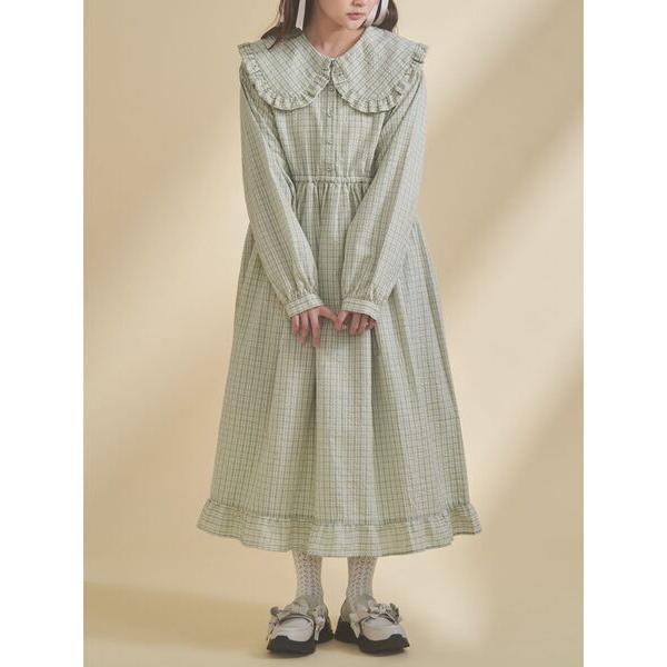 『タイムセール実施中』ZOZO問い合わせ番号:101201366ショップ:merry jenny，メリージェニーブランド:merry jenny，メリージェニー商品名:チェックフリルカラーワンピースカテゴリ:ワンピース/ドレス>ワンピ...