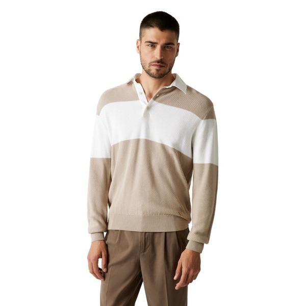 ZOZO問い合わせ番号:101201721ショップ:GUESS，ゲスブランド:Guess，ゲス商品名:KNOX Long Sleeves Diagonal Ribs Blocking Polo Sweater ニットトップス ポロシャツカテ...